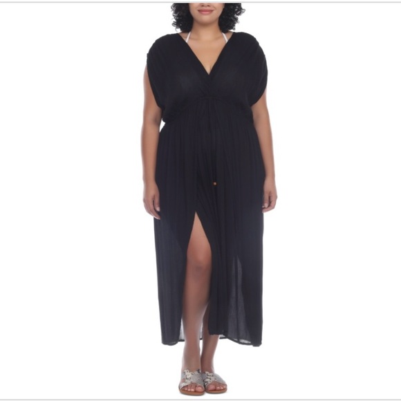 Raviya | Swim | Raviya Black Maxi Swim Coverup With Flutter Sleeves ...